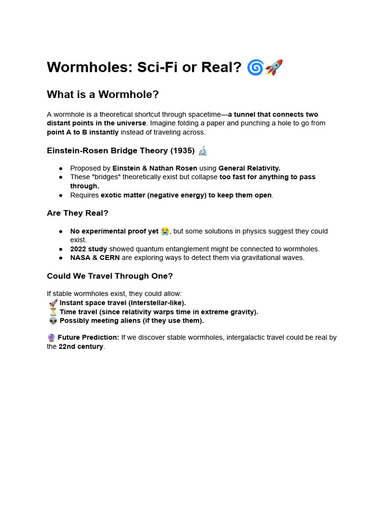 Wormholes - Sci-Fi or Real | PDF