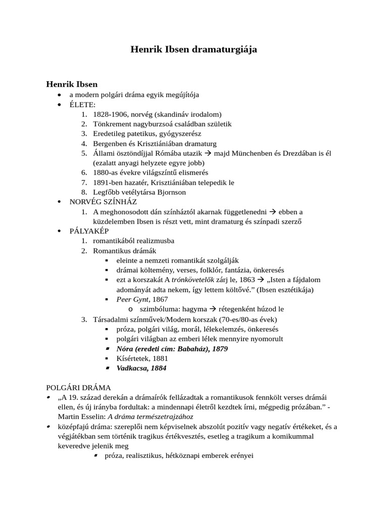 Henrik Ibsen Dramaturgiája | PDF