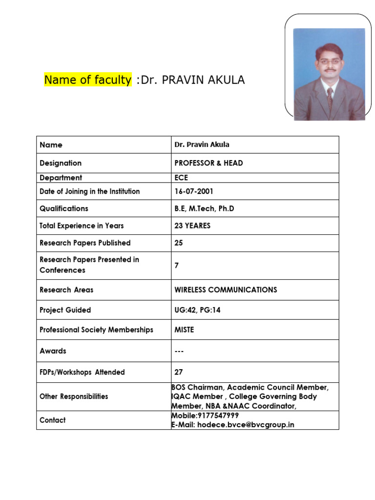 Faculty Profile Dr.a-Pravin | PDF