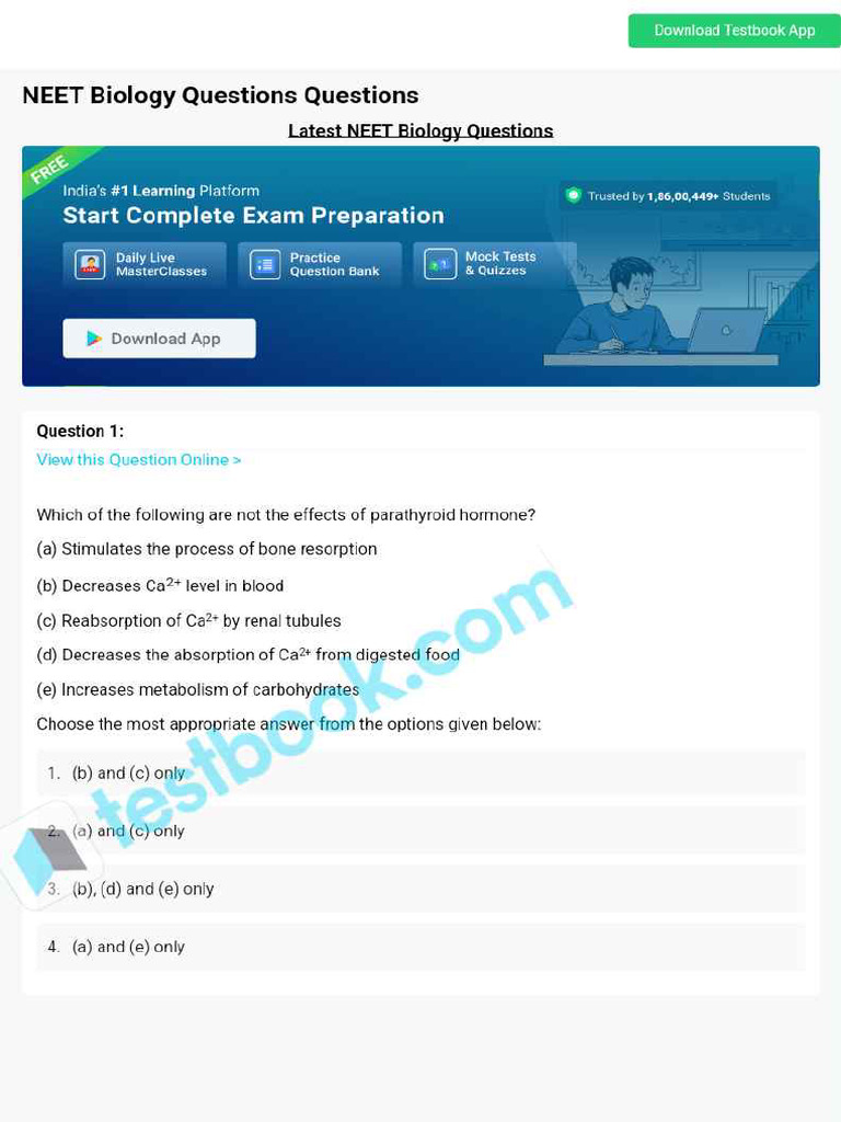 Neet Biology Questions 637b269a342a58998f5e1046 | PDF