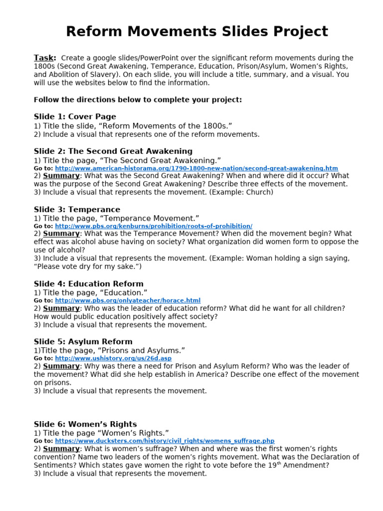 ReformMovementsProject - Slides | PDF | Abolitionism | The United States