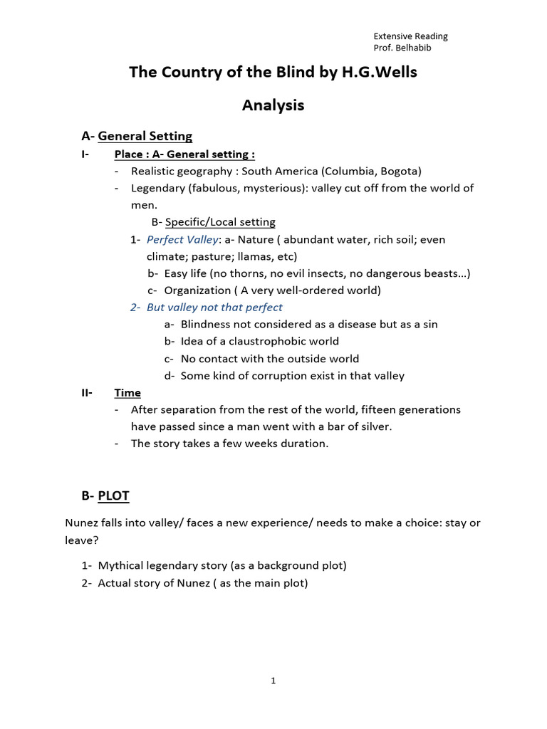 The Country of The Blind ANALYSIS | PDF