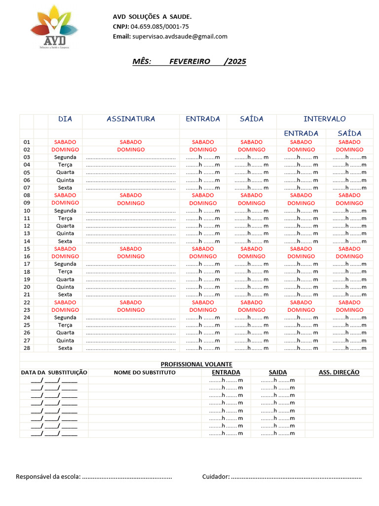 FOLHA PONTO AVD - FEVEREIRO | PDF