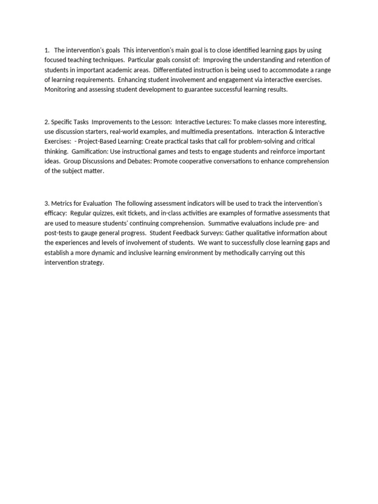 Learning Intervention Plan | PDF