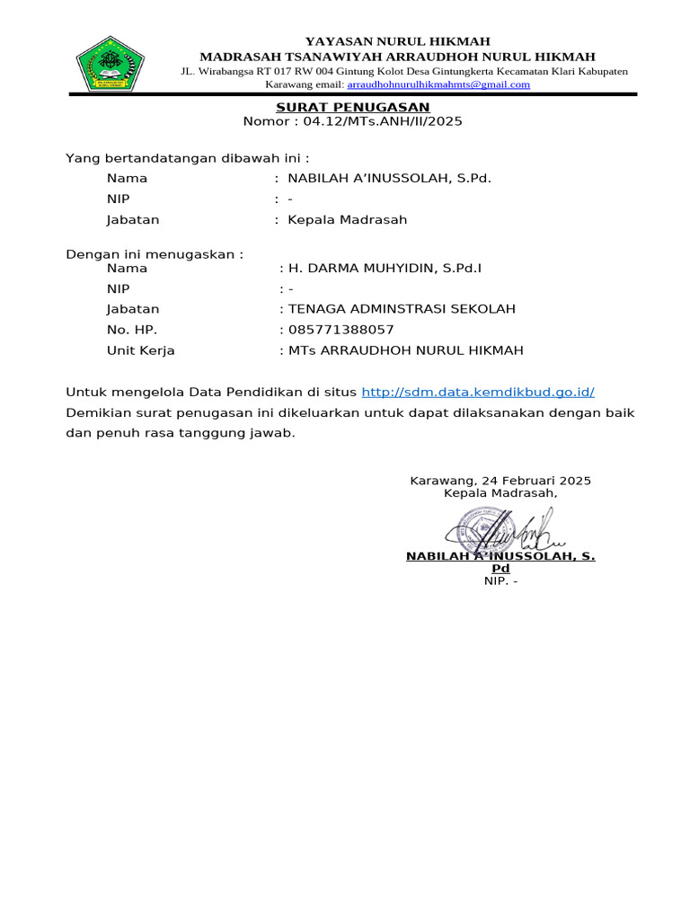 Contoh Surat Tugas Verval PD | PDF