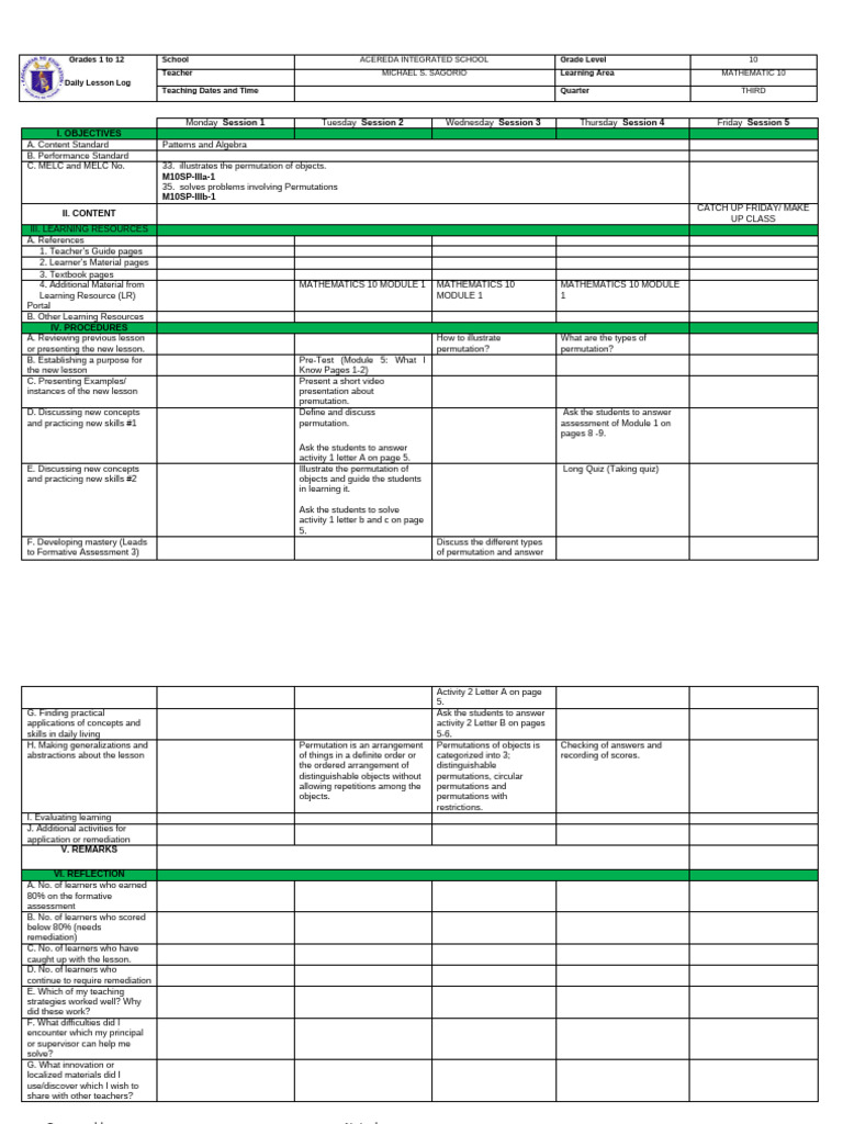 MATH 10 DLL 3rd Q | PDF | Learning | Mathematics