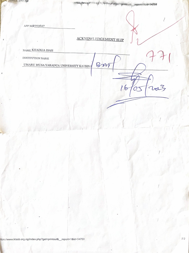 Acknowledgement Slip | PDF