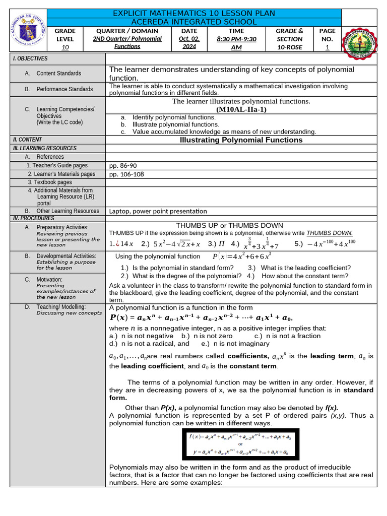 Sample DLP10-8- illustrates poly. fns. - 1 | PDF | Function ...