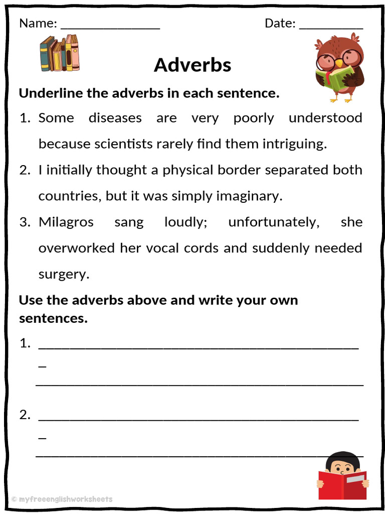 Adverbs Worksheet 7 Underline Rewrite | PDF