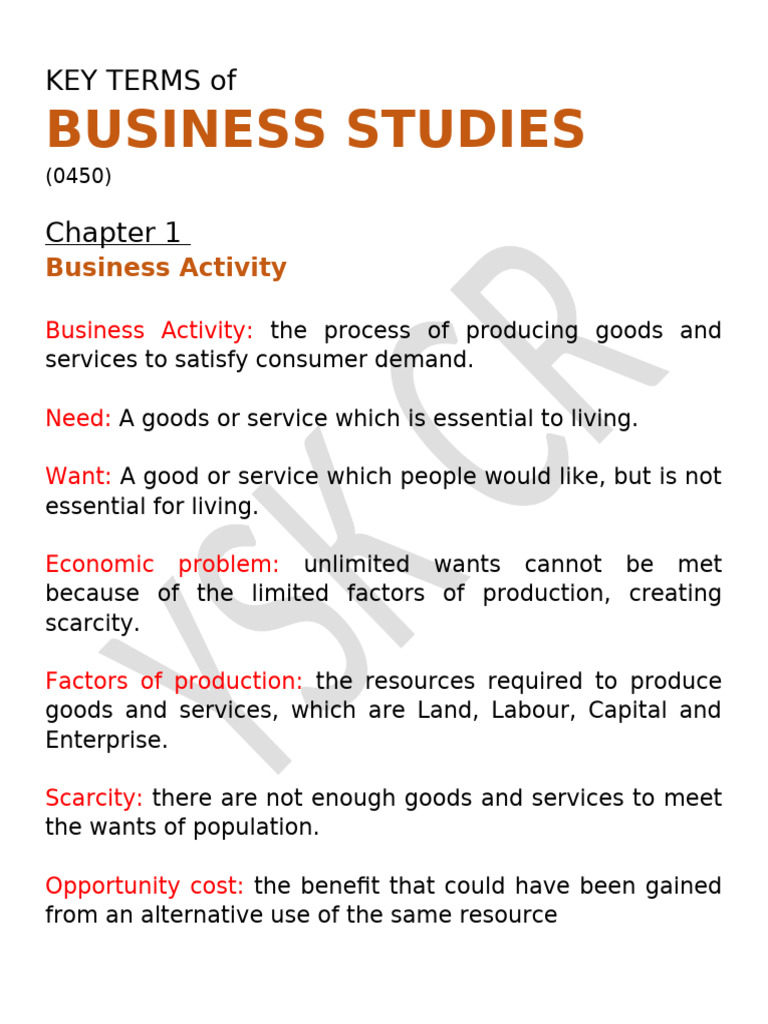 Business Studies Key Terms Explained | PDF | Goods | Business
