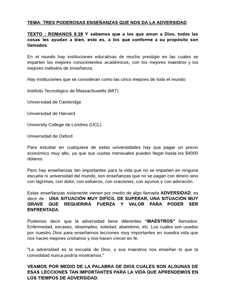 Tres Poderosas Ensenanzas Que Nos Da La Adversidad | PDF | Orgullo ...