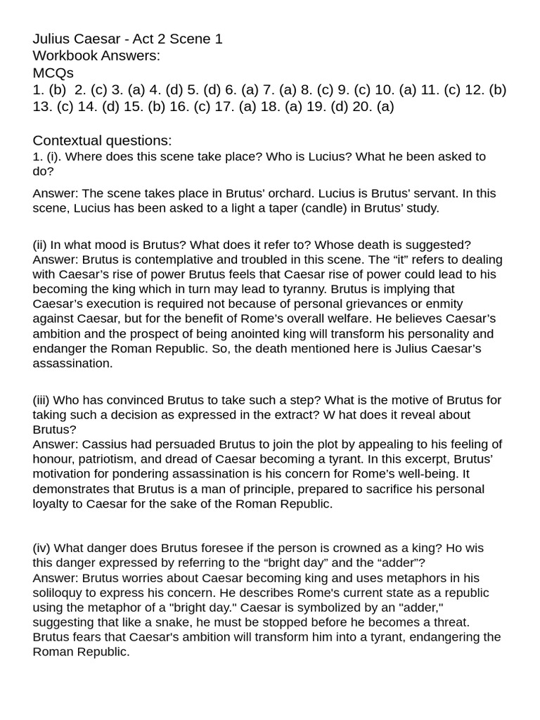 Julius Caesar Act 2 SC 1 - Notes | PDF | Mark Antony | Julius Caesar