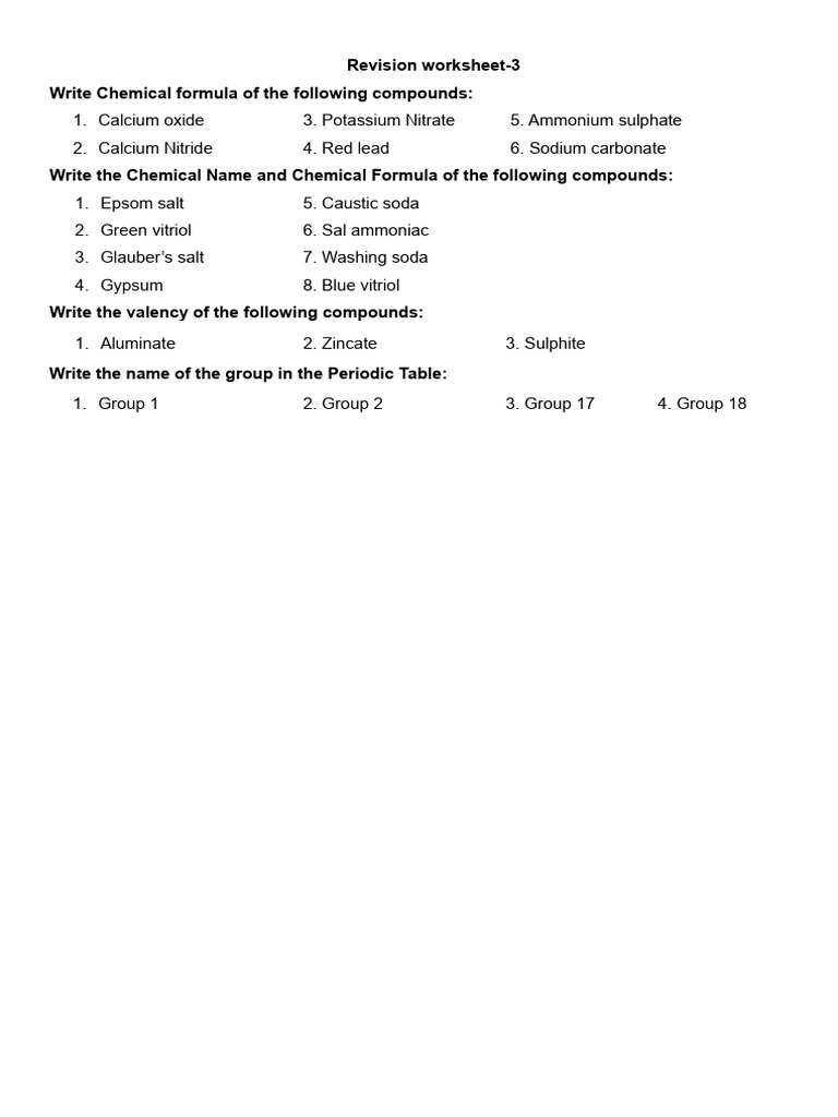 Revision Worksheet 3 | PDF