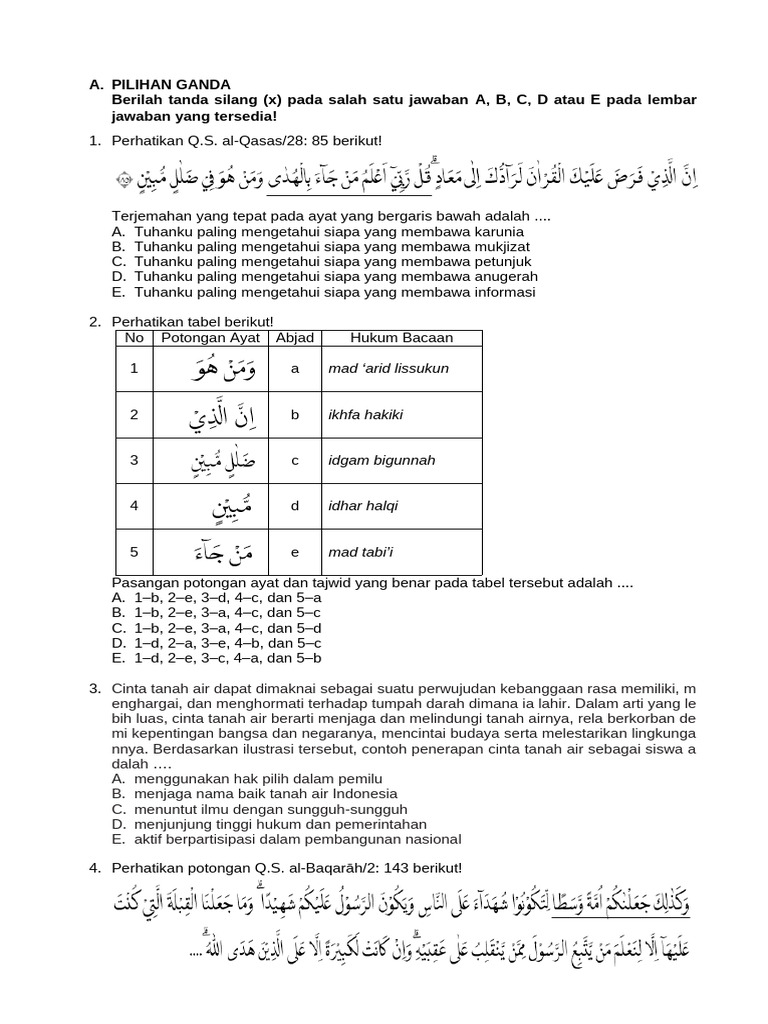 Latihan Soal Psaj Kelas Xii - 2024-2025 | PDF