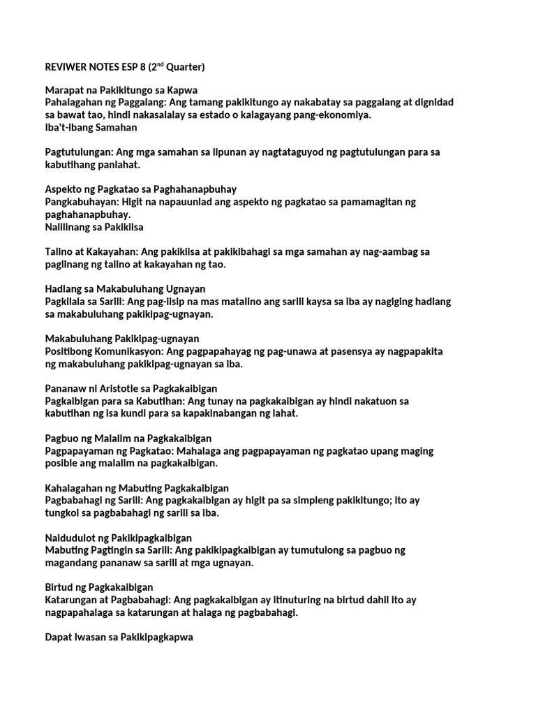 Reviwer Notes Esp 8 | PDF