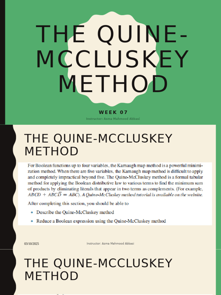 Week07 - Quine Method, Combinational Logic | PDF | Logic | Electronic ...