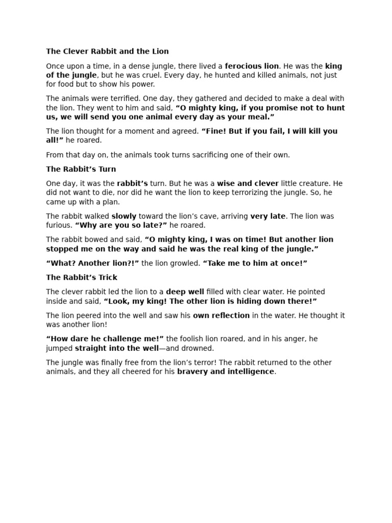 The Clever Rabbit and the Lion | PDF