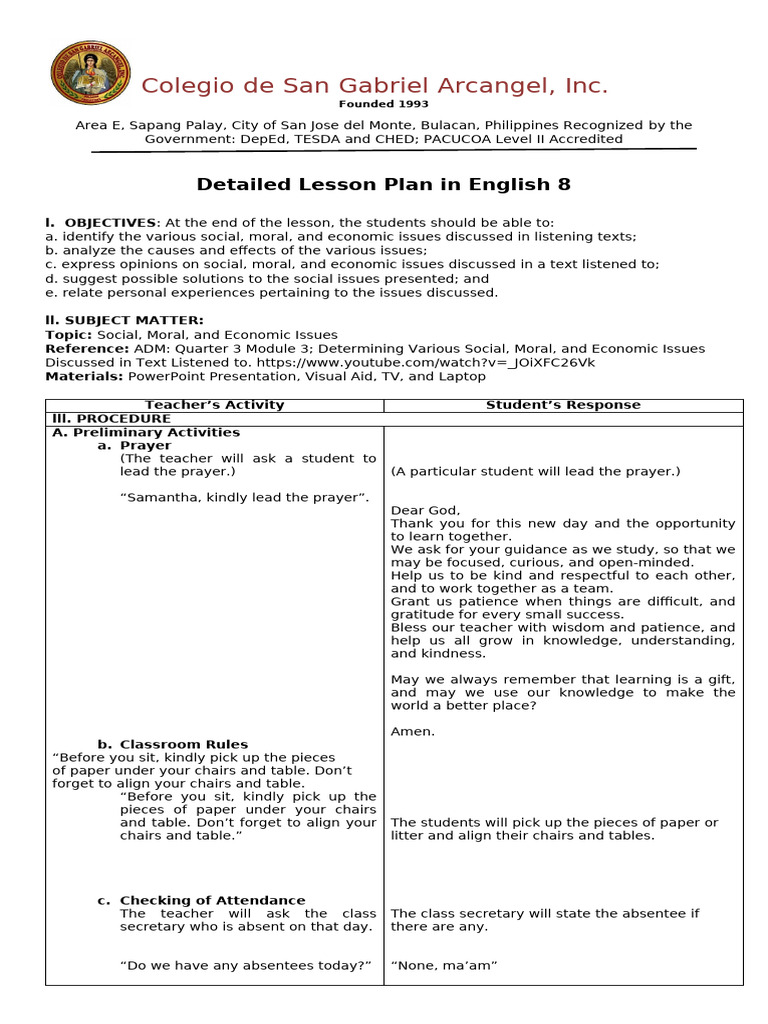 Detailed LessonPlan - Social, Moral, Economic Issue | PDF | Morality ...
