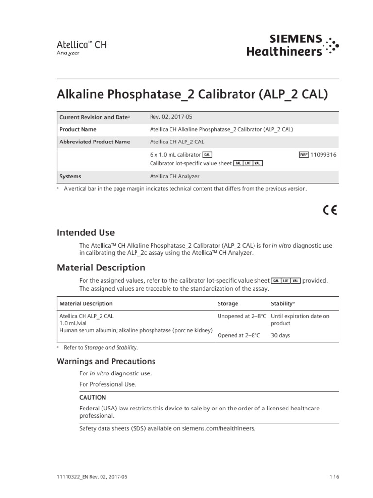 ALP - 2 CAL - Alkaline - Phosphatase - 2 Calibrator - 11099316 - 2017. ...