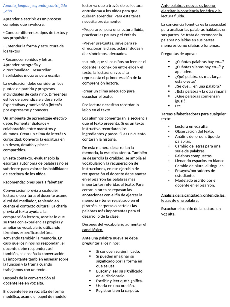 Apunte Lengua Segundo Cuatri 2doaño | PDF | Aprendizaje | Palabra