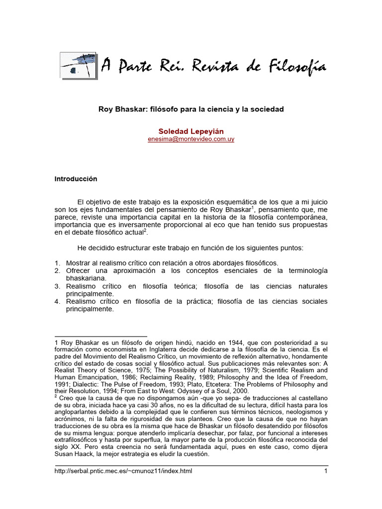 Pensamiento de Roy Bhaskar: Realismo Crítico | PDF | Realismo ...