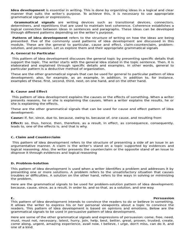 Idea Development Is Essential in Writing | PDF | Causality | Reason