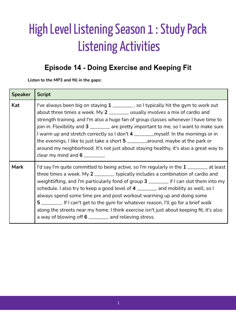 S1 E14 Listening Gap-Fill | PDF | Strength Training | Sports Science
