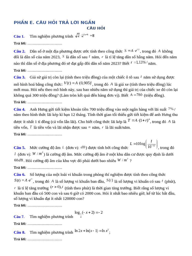 Bài 22. Phuong Trinh - BPT - Logarit-Mu - HS | PDF