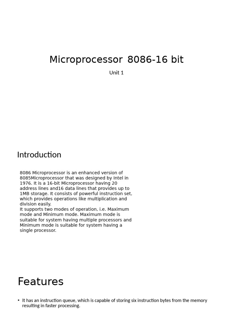 Microprocessor 8086-16 Bit: Unit 1 | PDF | Central Processing Unit | Office Equipment