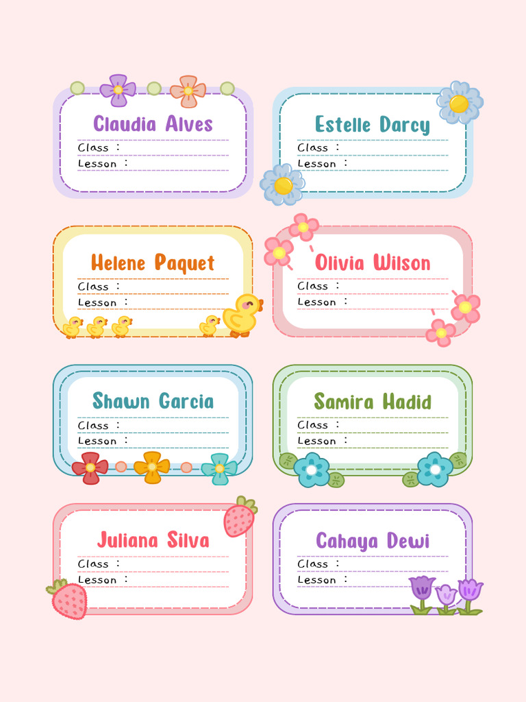 Colorful Pastel Cute Name Label School A4 Document.pdf | PDF