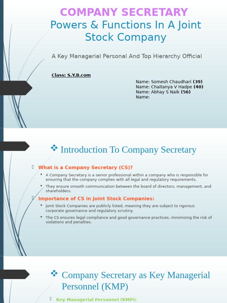 Company Secretary Roles in Joint Stock Companies | PDF | Regulatory ...