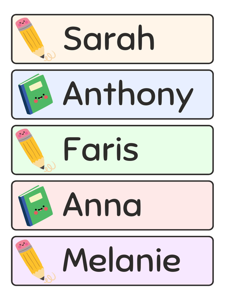 Student Name Labels in Pastel Playful Style PDF | PDF