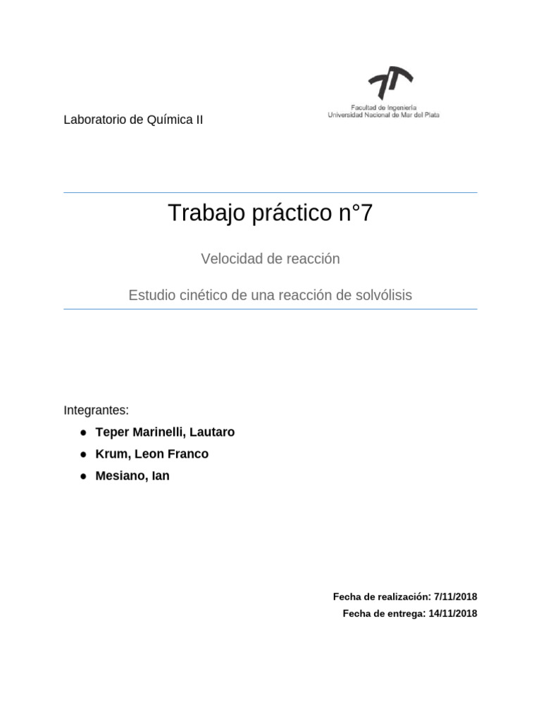 TP 7 Lab 2 | PDF | Cinética química | Reacciones químicas