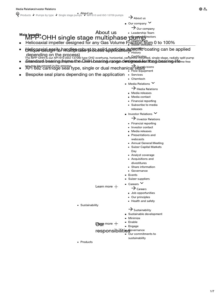 MPP - Ohh Single Stage Multiphase Pump - Sulzer | PDF | Pump | Pulp (Paper)