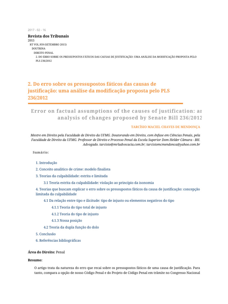 Teoria Limitada Vs Estrita Da Culpabilidade | PDF | Intenção (Direito ...