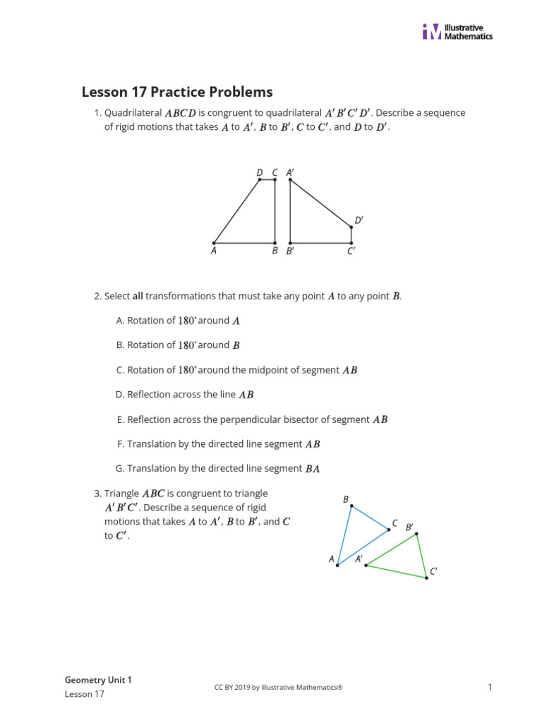 Geometry 1 17 Lesson Curated Practice Problem Set | PDF | Triangle | Line (Geometry)