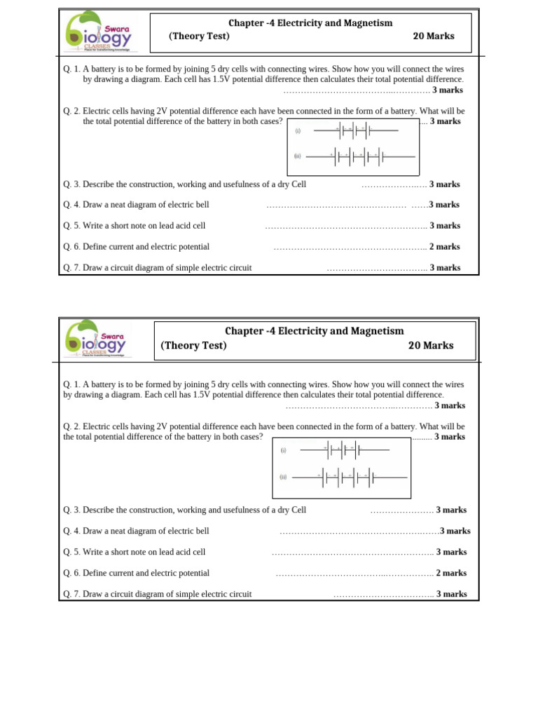 8th Sci Test Chapter 4 Electricity Aand Magnetism | PDF | Voltage ...