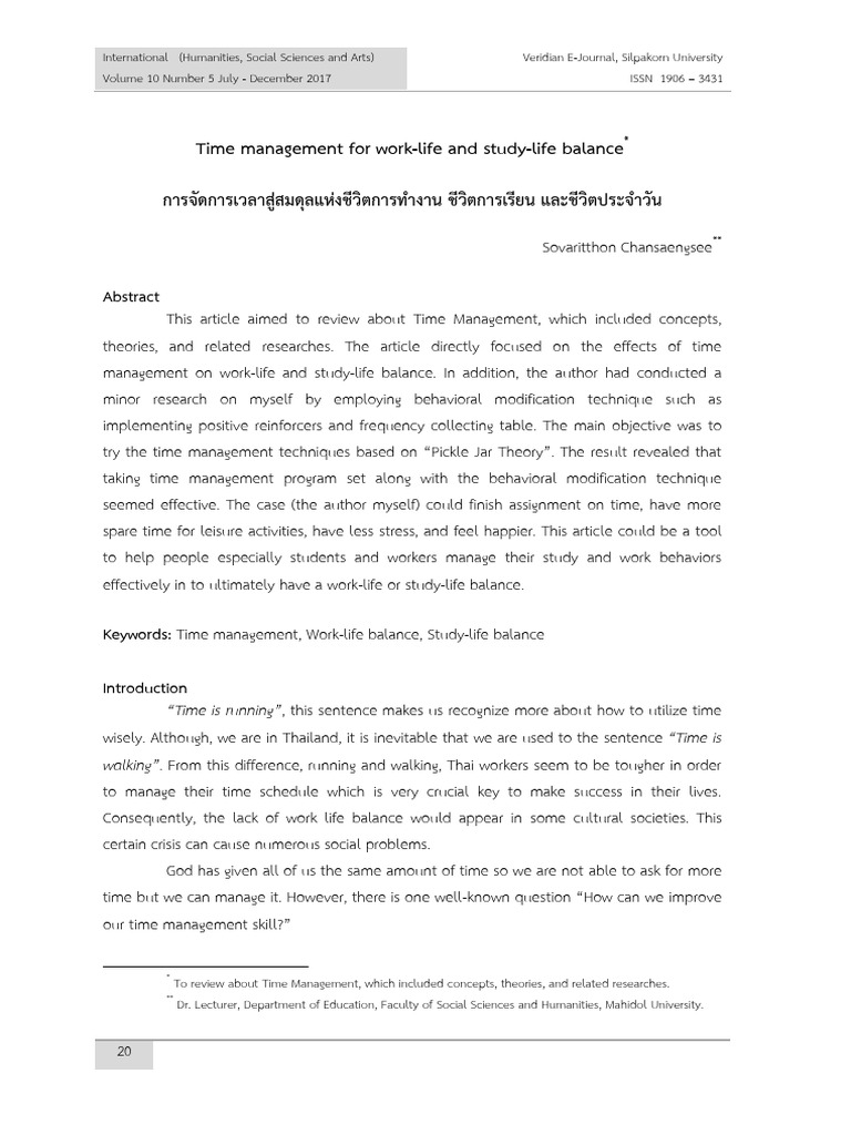 Time Management for Work-Life Balance | PDF | Time Management ...