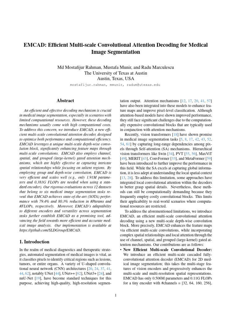 EMCAD Efficient Multi-scale Convolutional Attention Decoding for Medical Image Segmentation ...