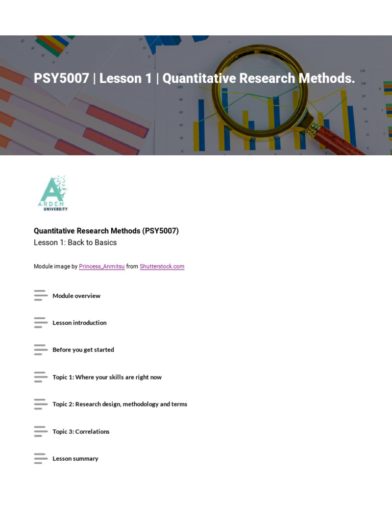 PSY5007 Lesson 01 Quantitative Research Methods | PDF | Quantitative Research | Methodology