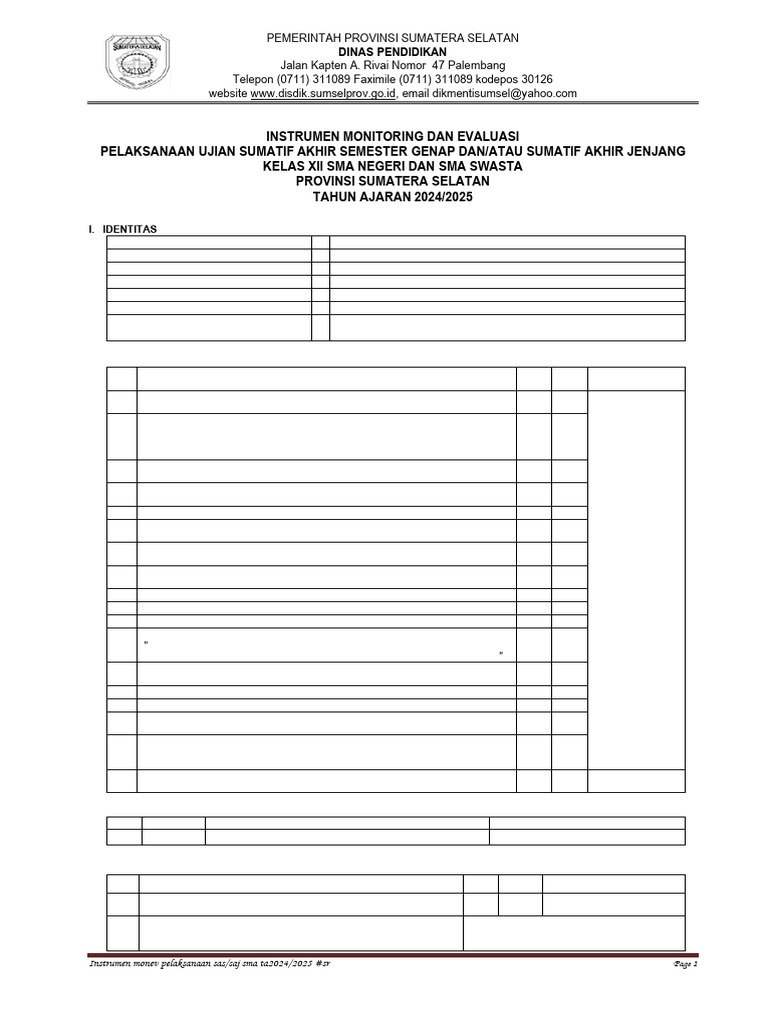 Intrumen Monitor Monev Sas - Saj KLS Xii 2025 | PDF