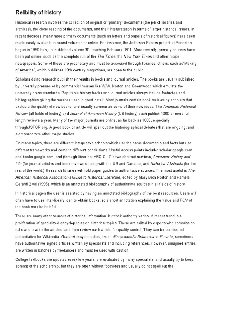 Reliability of History | PDF | Books | Newspapers