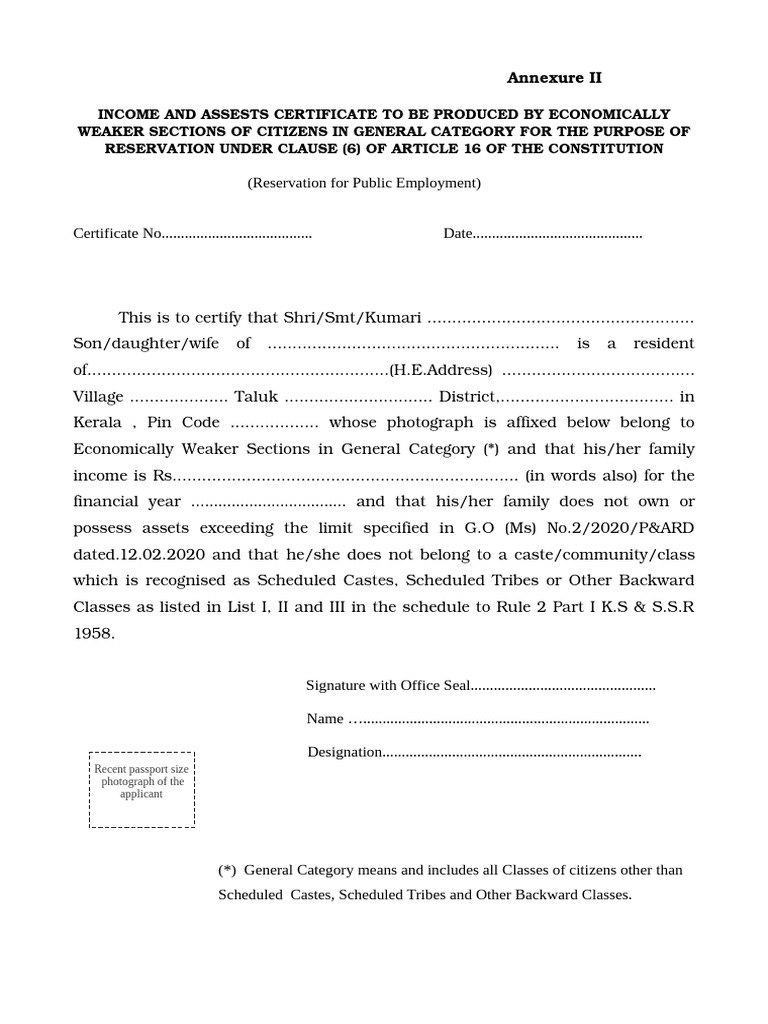 EWS Annexure 2 and 4 | PDF