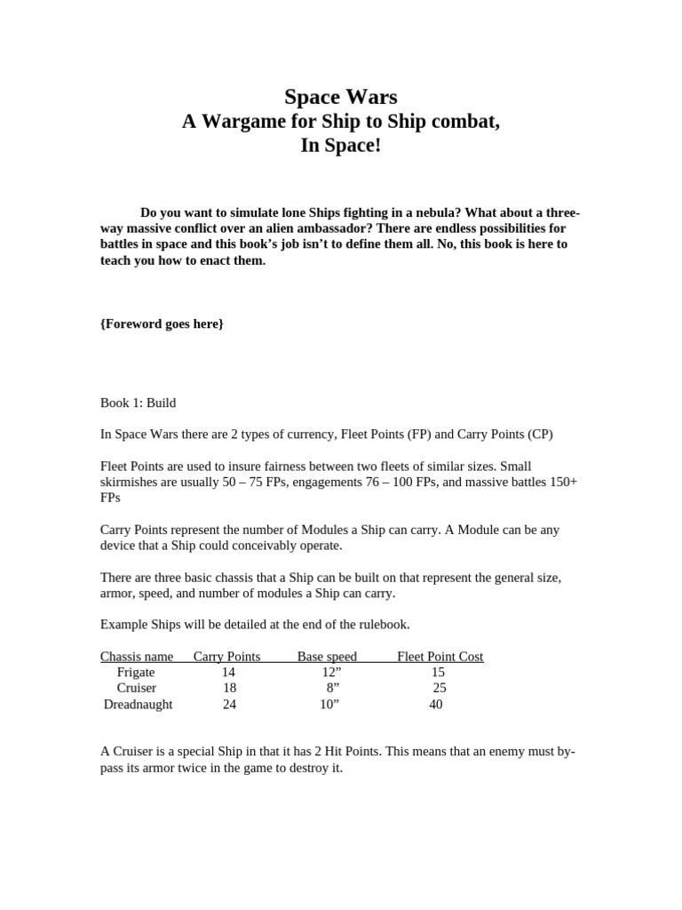 Space Wars: Ship Combat Rules Guide | PDF | Armour | Cruiser