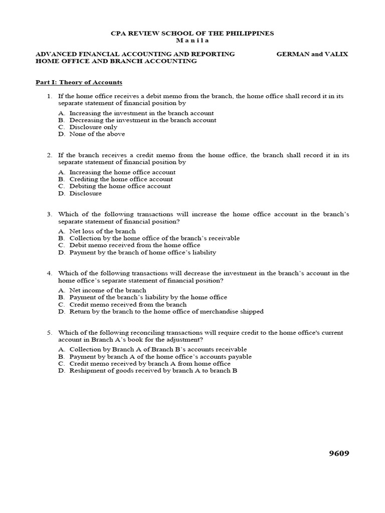 9609 - Home Office and Branch Accounting | PDF | Debits And Credits ...