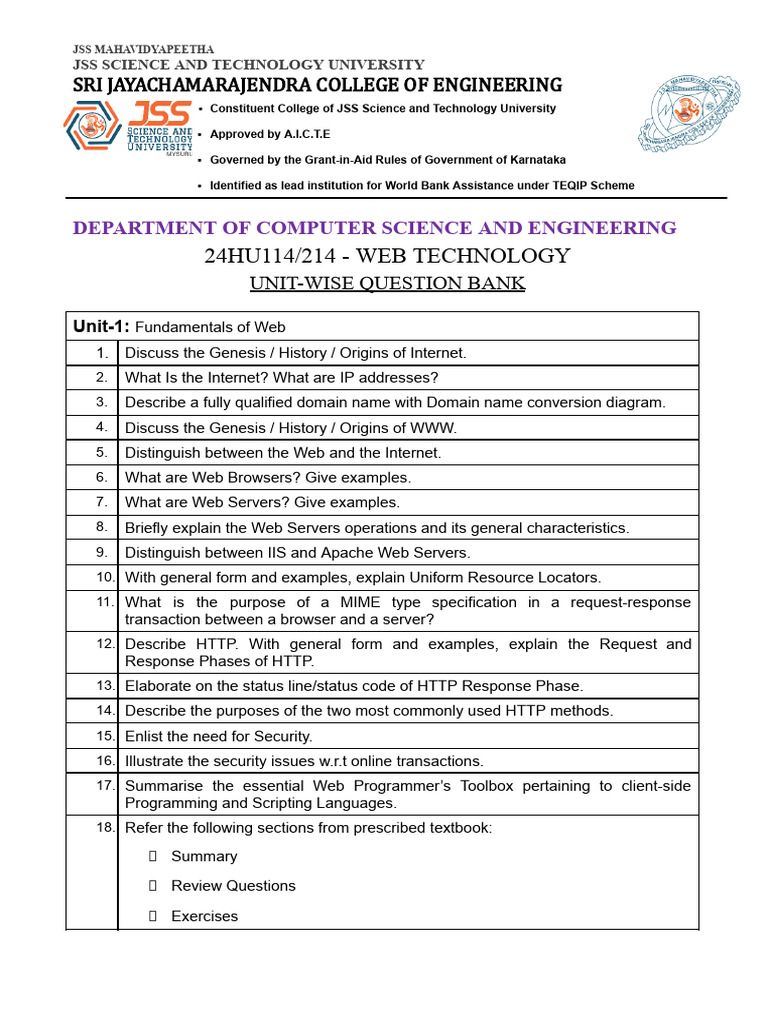 Web Technology Question Bank Guide | PDF | Html | World Wide Web