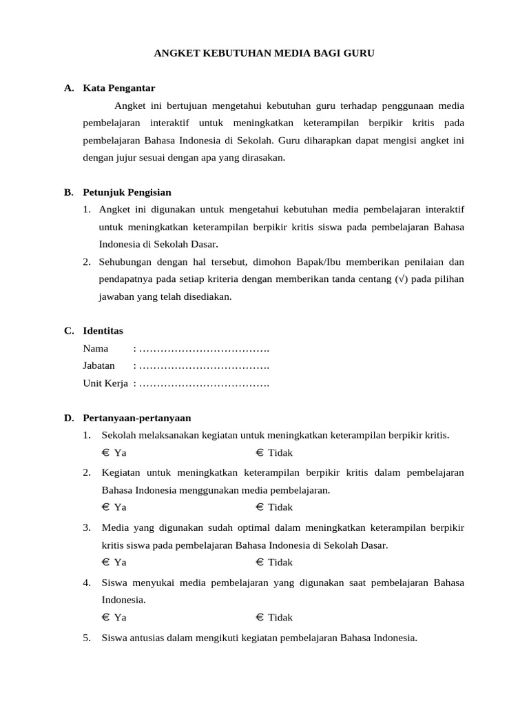 Angket Kebutuhan Media Bagi Guru | PDF