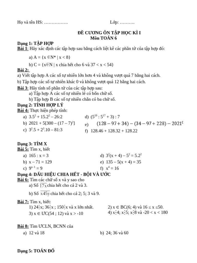 de-cuong-on-tap-hoc-ki-1-toan-6-canh-dieu | PDF