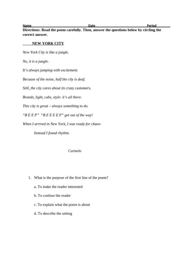 New York City Poem Fig Lang | PDF | Poetry
