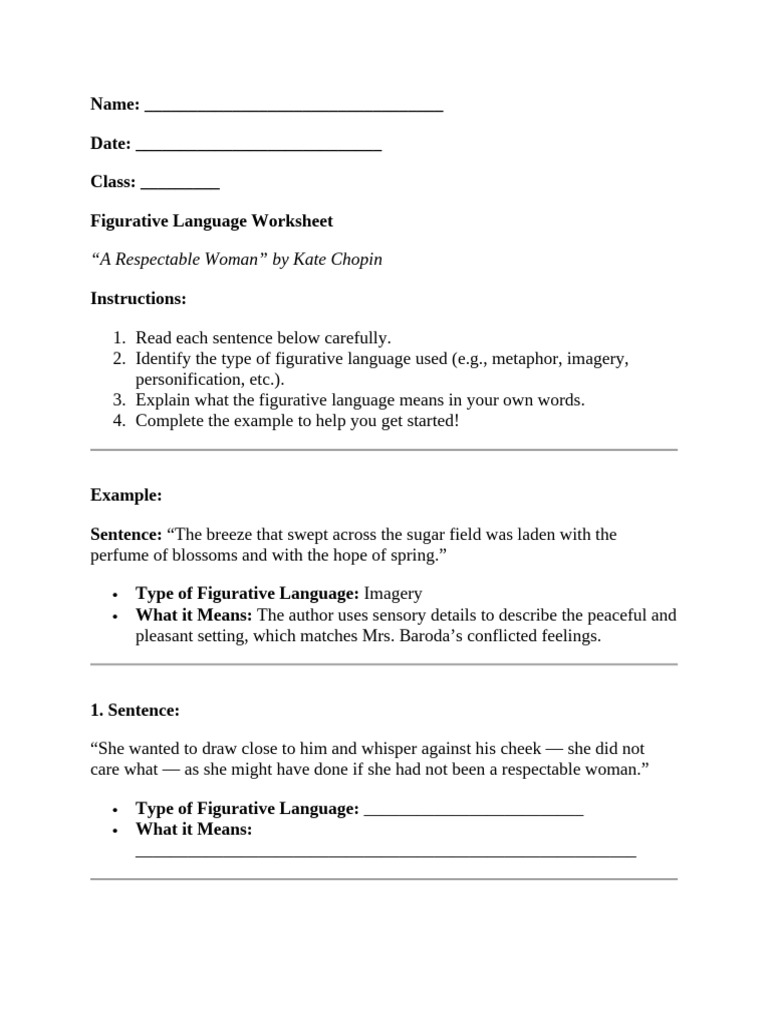 Figurative Language Analysis Worksheet | PDF